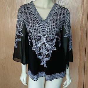 JM Collection | Tops | Nwt Jm Collections S Paisley Mood Black White ...